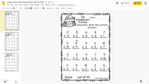 Giggly Games Fall Multiplication Mini Workbook Print & GOOGLE SLIDES