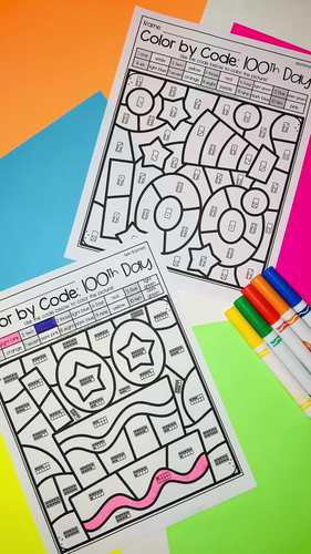 Color by Code: 100th Day Color by Number Activity for Number Sense