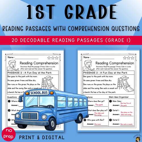 1st Grade Decodable Reading Passages with Comprehension Questions | No Prep