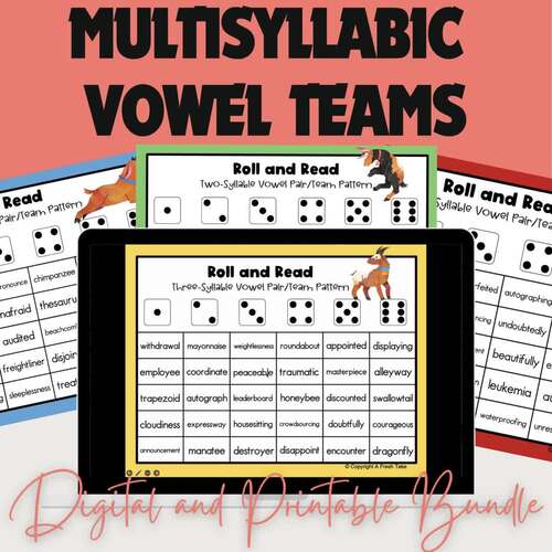 Roll & Read Multisyllabic 3 Syllable Vowel Team Words Sentences Digital ...