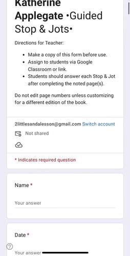 Crenshaw By Katherine Applegate •Guided Stop and Jots• Print AND Digital