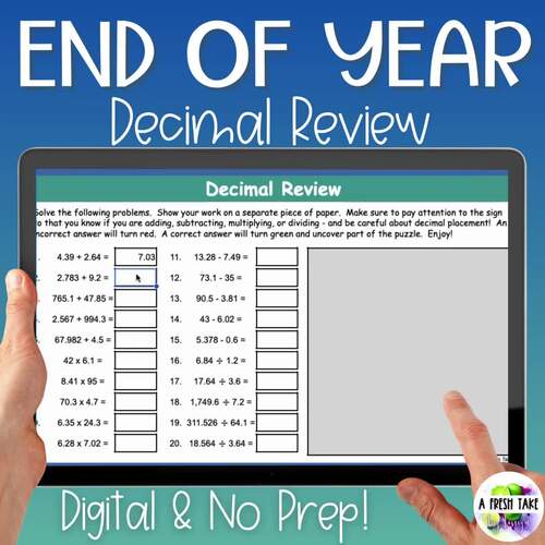 Pixel Art End Of Year 5th Grade Math Review Decimal Operations Self ...