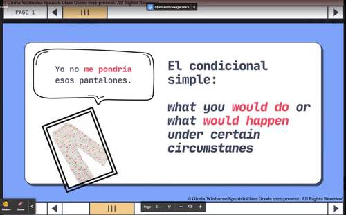 EL CONDICIONAL SIMPLE (INTRO LESSON WITH PRACTICE) by Spanish Class Goods