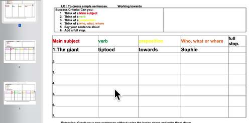 Creating simple sentences using main subject, verb, preposition, who ...