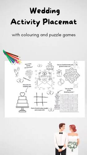 Wedding Activity Printable Placemat, Coloring Page, Kids Wedding Games,