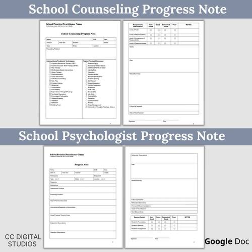 School Counselor Therapy Bundle, School Psychologist Progress Notes