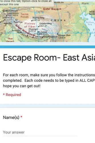 East Asia Geography Digital Escape Room Breakout Room Distance Learning