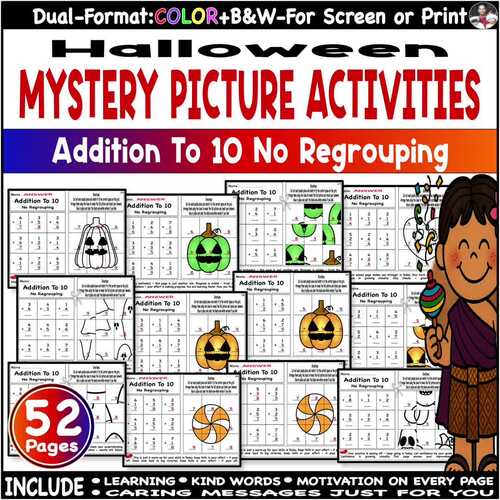 Addition within 10 without regrouping | Halloween Mystery Pictures ...