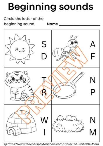 Beginning Letter Sounds Worksheets by The portable Mom | TPT