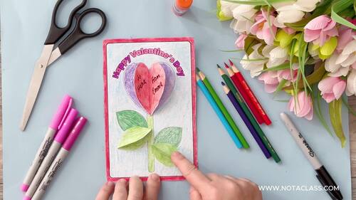 3D Flower Pop-Up Valentine's Day Card Craft, Writing Activity, Coloring ...