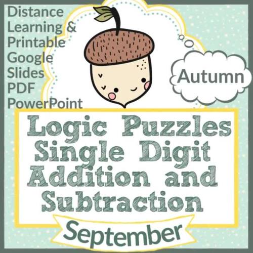 Autumn Math Activity , Logic Puzzles Single Digit Addition & Subtraction