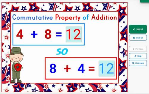 Veterans Day Math Commutative Property of Addition Boom Cards Digital ...
