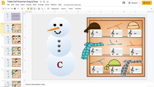 SNOWMAN Treble and Bass Clef Drap & Drop Activity- Google Slides by ...