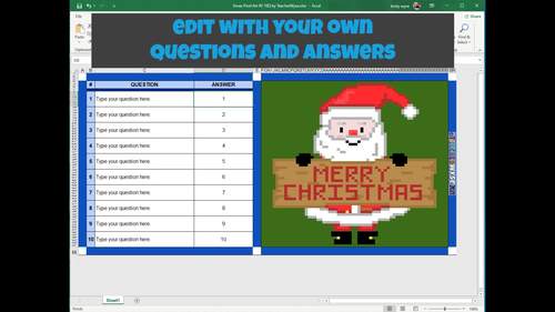 Christmas Pixel Art | Editable | For Excel | Santa | Self Checking ...
