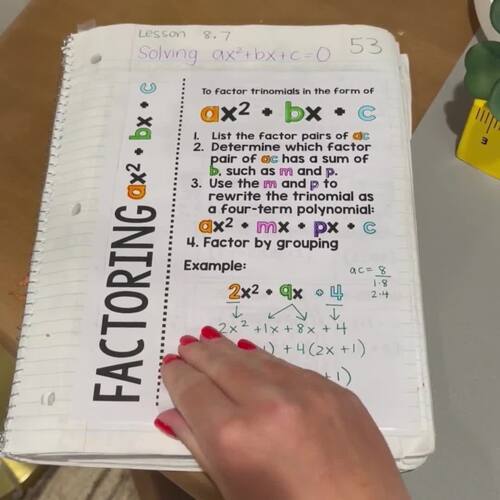 Algebra 1 - Factoring Trinomials of the form: ax^2 + bx + c Interactive ...