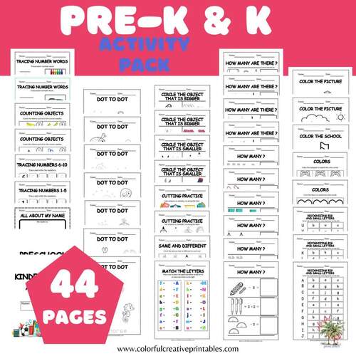 Pre-K and K Activity Pack by Colorful Creative Printables | TPT