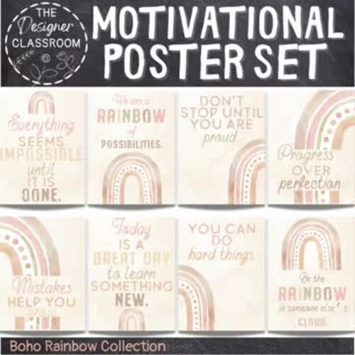 Motivational Poster Set | Boho Rainbow Classroom Decor | TPT