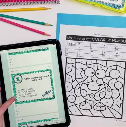 The Planets and Other Objects in Space Task Cards Color by Number ...