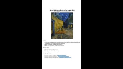 Art Project Lesson Van Gogh's "Starry Night on the Rhine" w/Close Read