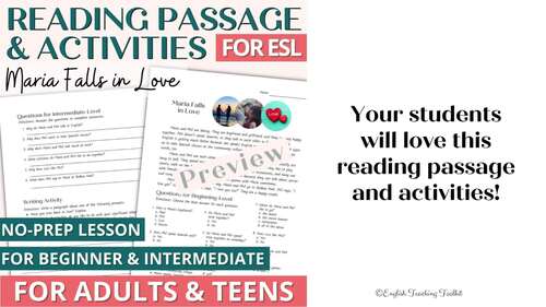 Adult ESL Reading Passage & Comprehension Activities - Maria Falls in Love