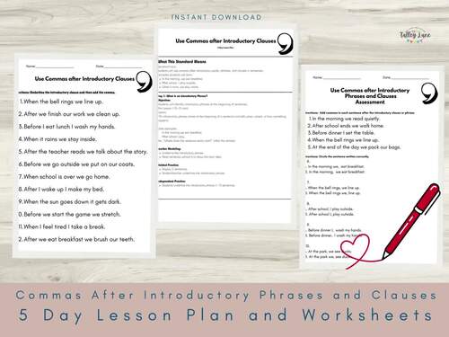 Commas After Introductory Clauses | 5-Day Mini Grammar Unit by Talley Lane