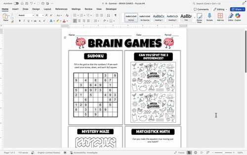6th/7th/8th Grade Math Fun Summer School Worksheet | Logic Puzzles ...