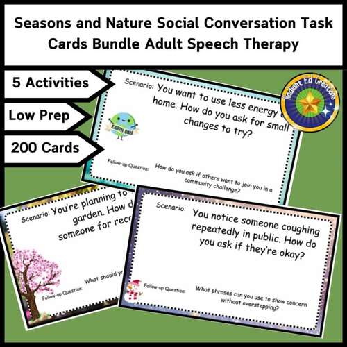 Seasons and Nature Social Conversation Task Cards Bundle Adult Speech ...