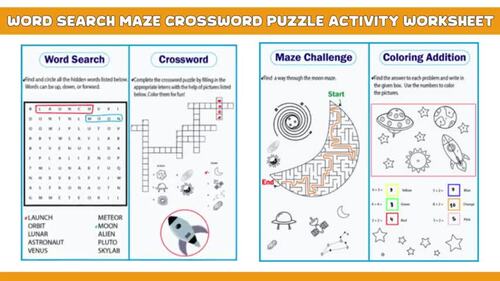 SPACE: Word Search Maze Crossword Puzzle Activity Worksheet For Clever Kids