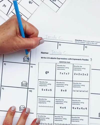 Write and Evaluate Expressions with Exponents Puzzles 6.EE.1 by Fifth ...