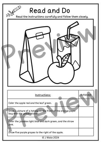 Back To School Following Directions Activities | Listening Worksheets ...