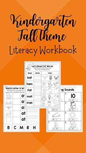 Kindergarten Fall Theme Literacy Workbook-Letter Recognition, Phonics ...