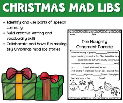 Christmas Mad Libs Practice Nouns, Verbs & Adjectives by Kidz Learning ...