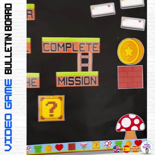Back to school video game bulletin board kit - door decor- english spanish