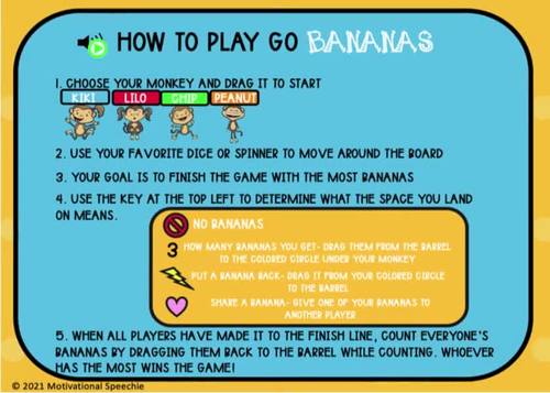Go Bananas! Open-Ended Board Game *BOOM CARDS* by Motivational Speechie