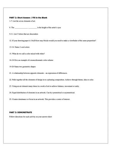 High School Art Exam - Editable Final Exam for Intro or Level 1 Art Course