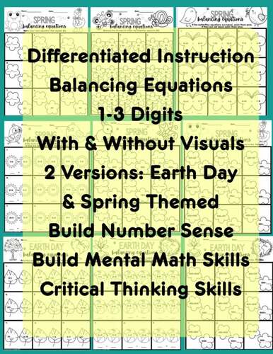 Earth Day & Spring Differentiated Math-Balancing Equations-Build Number ...