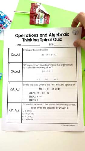 5th Grade Order of Operations, Expressions, and Patterns Spiral Assessments