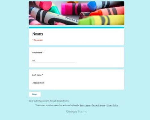 Nouns (Person, Place, Thing, Idea!) Google Forms™ Quiz - Distance Learning