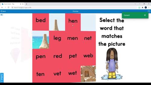 Short E CVC Words Mystery Picture Boom Cards by Little Hands on Learning