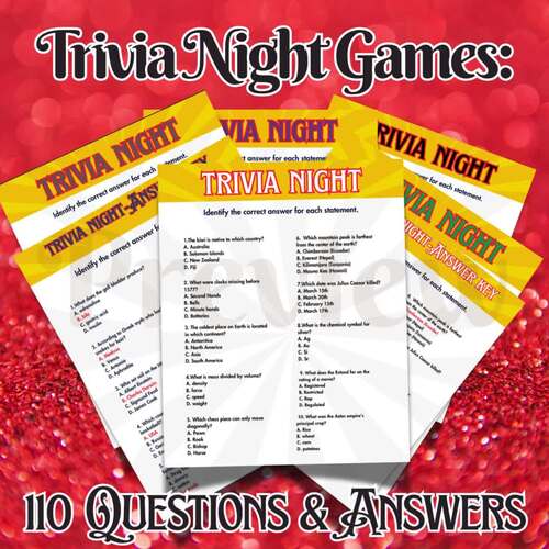 Trivia Night Bundle: 110-Question Printable Pub Trivia Game-Adults ...