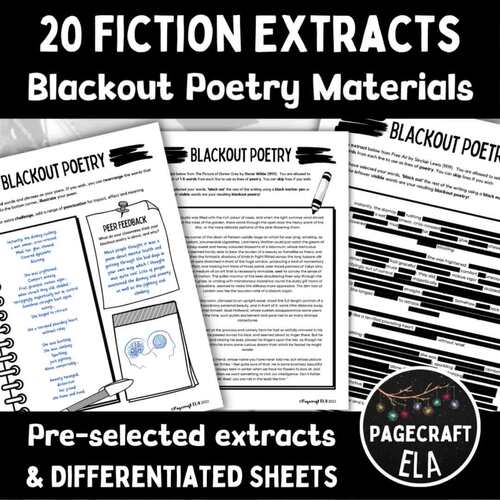 Print and Go Blackout Poetry with 20 Extracts from Fiction plus ...