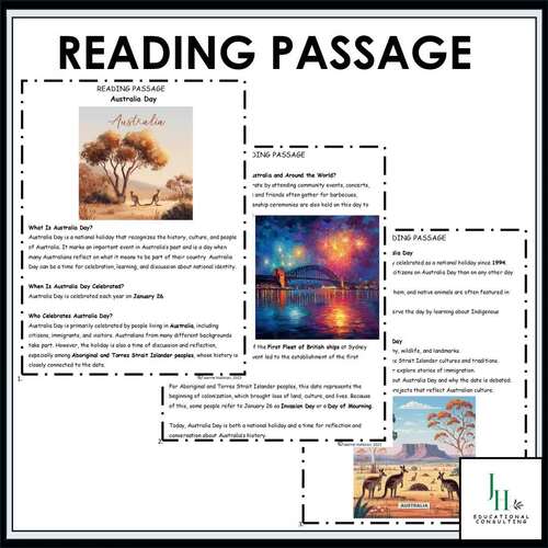 Australia Day Reading Comprehension Activity Passage | No Prep | January