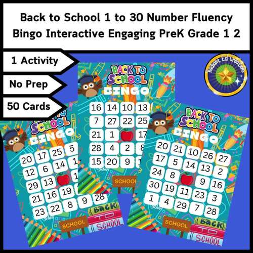 Back to School 1 to 30 Number Fluency Bingo Interactive Engaging PreK ...