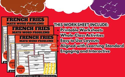 French Fries Math Word Problems, 2nd 3rd 4th 5th Grade | TPT