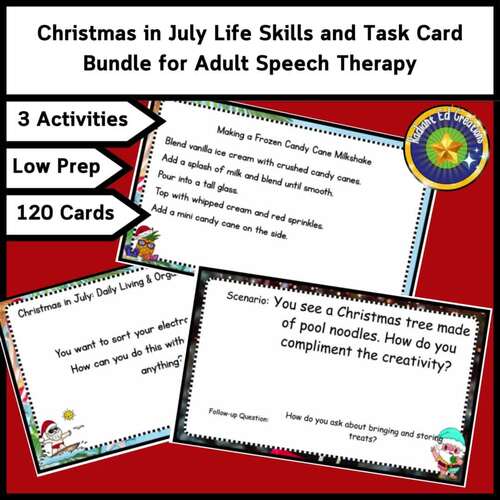 Christmas in July Life Skills and Task Card Bundle for Adult Speech Therapy