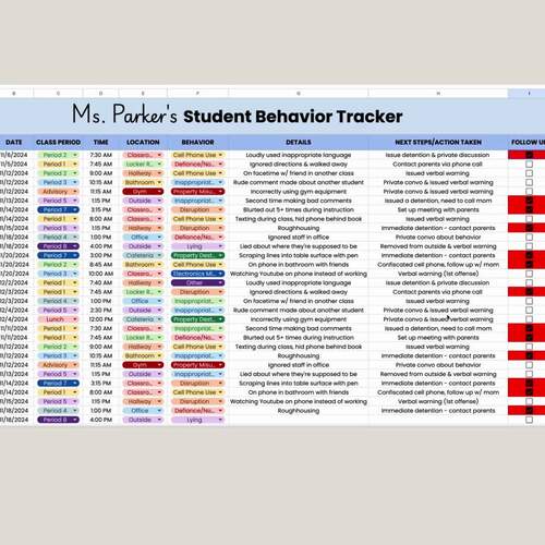 IEP, 504, & Behavior Tracker and Parent Communication Log Spreadsheet ...