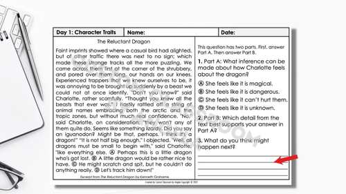 STAAR Character Traits in a Short Story Quiz Fun Activity Passages Warm Up