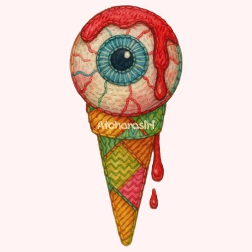Spooky Ice Cream Cones – 14 Handmade-Inspired Watercolor Clipart PNGs,