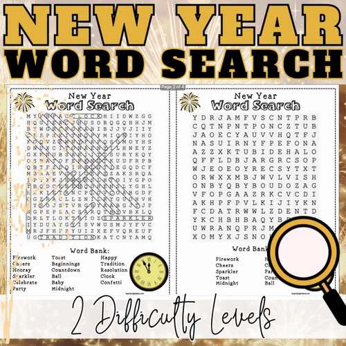 New Year Party - Word Search w/Answers | Station/Center Activity for ...