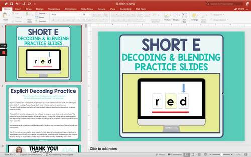 Decoding and Blending Board Slides - Short E - CVC Words by School and ...